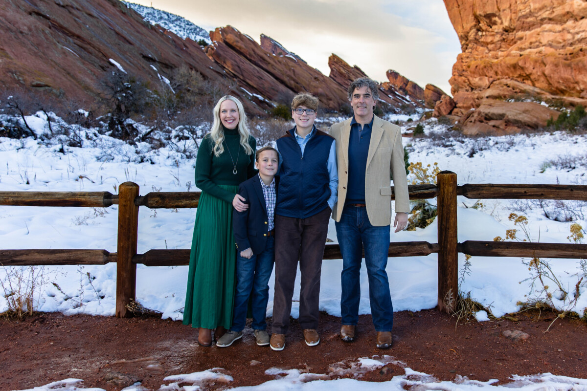 Littleton family photographer Red Rocks Colorado snow
